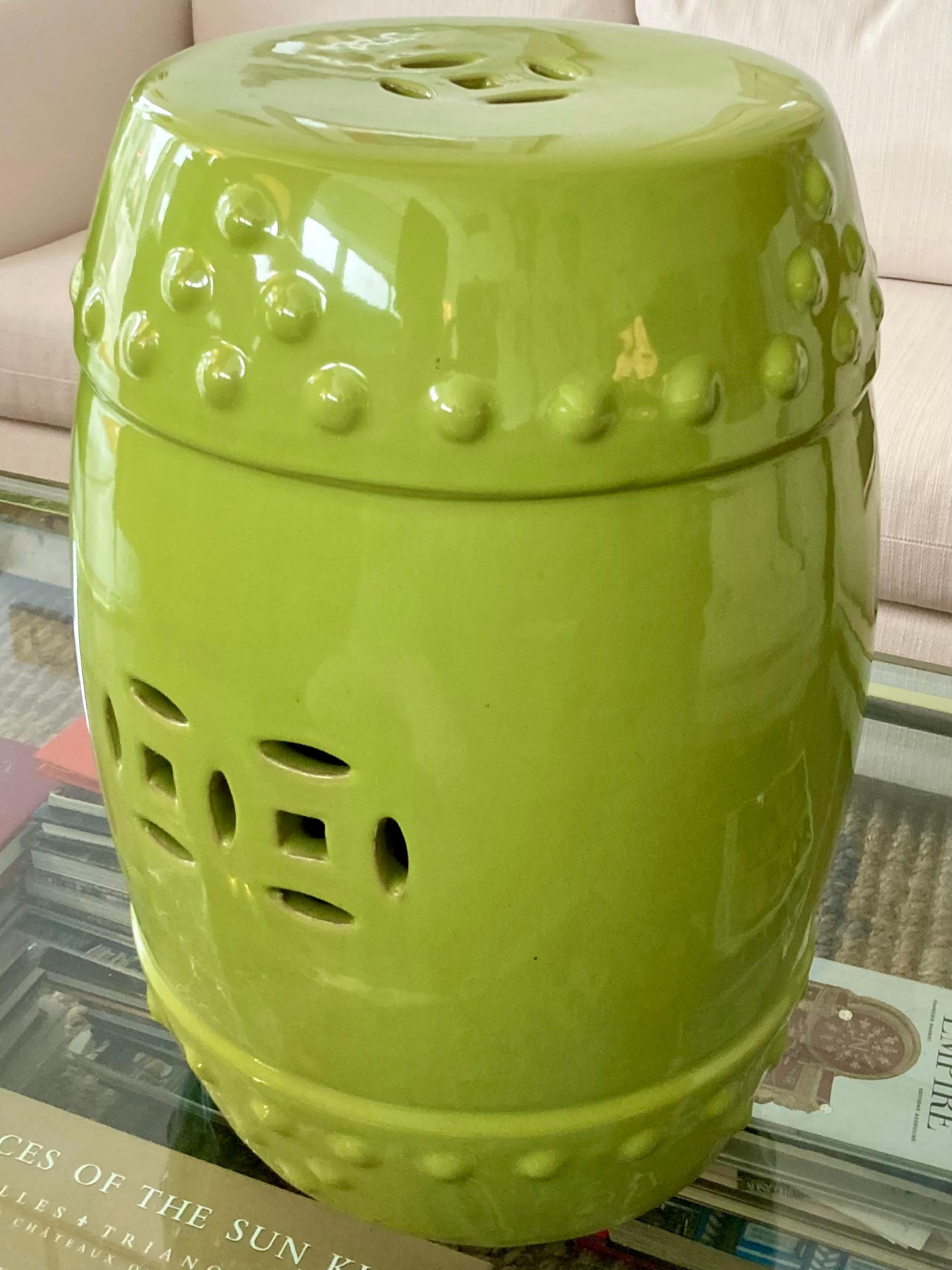 Glazed Chartreuse Green Garden Seat For Sale at 1stDibs