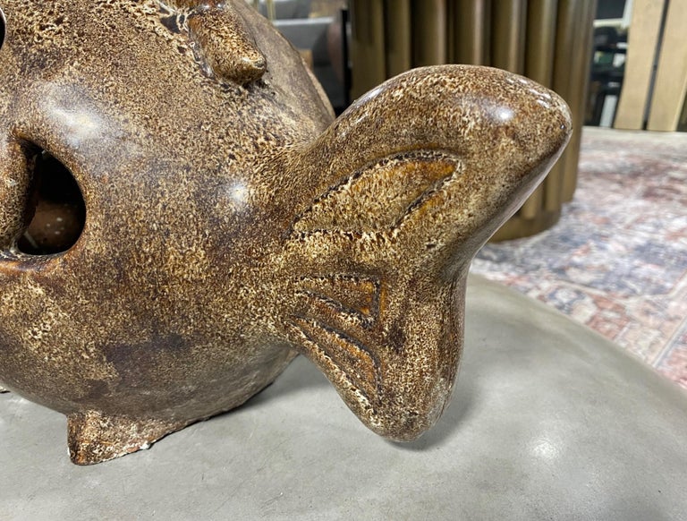 Glazed Large Earthenware Pottery Ceramic Garden Fish Figure Sculpure at ...