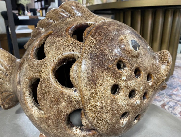 Glazed Large Earthenware Pottery Ceramic Garden Fish Figure Sculpure at ...