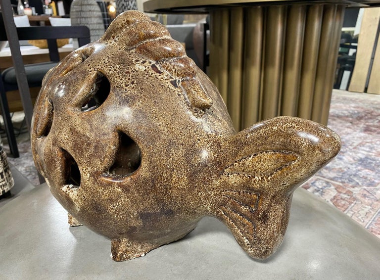 Glazed Large Earthenware Pottery Ceramic Garden Fish Figure Sculpure at ...