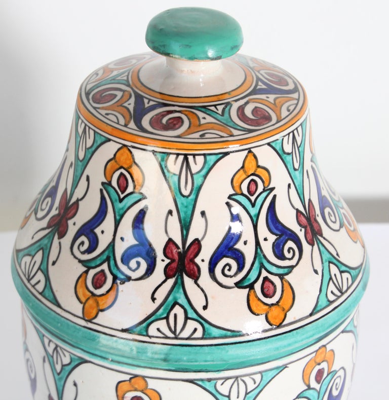 Glazed Moorish Ceramic Covered Jar Handcrafted in Fez Morocco For Sale ...