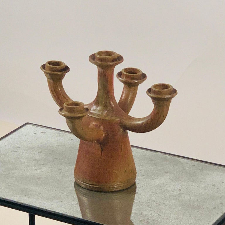 Glazed Oval Terracotta Candelabra by F. Carlton Ball For Sale at 1stDibs