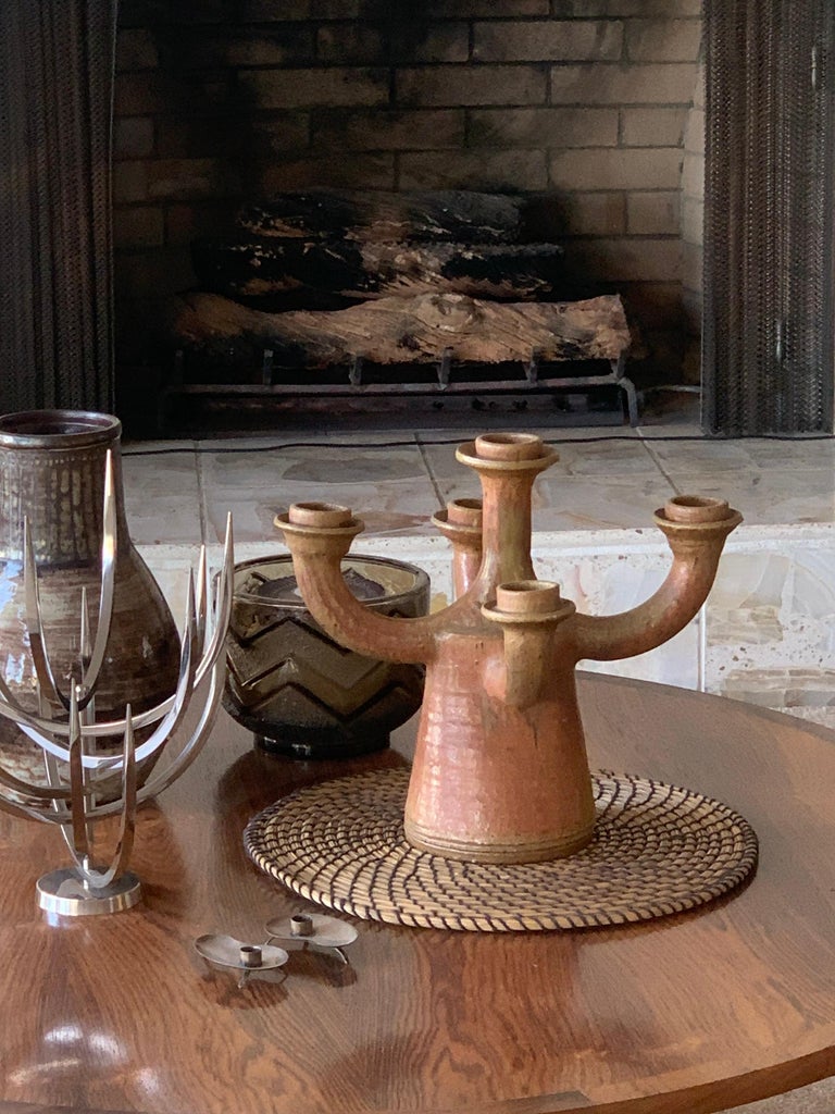 Glazed Oval Terracotta Candelabra by F. Carlton Ball For Sale at 1stDibs