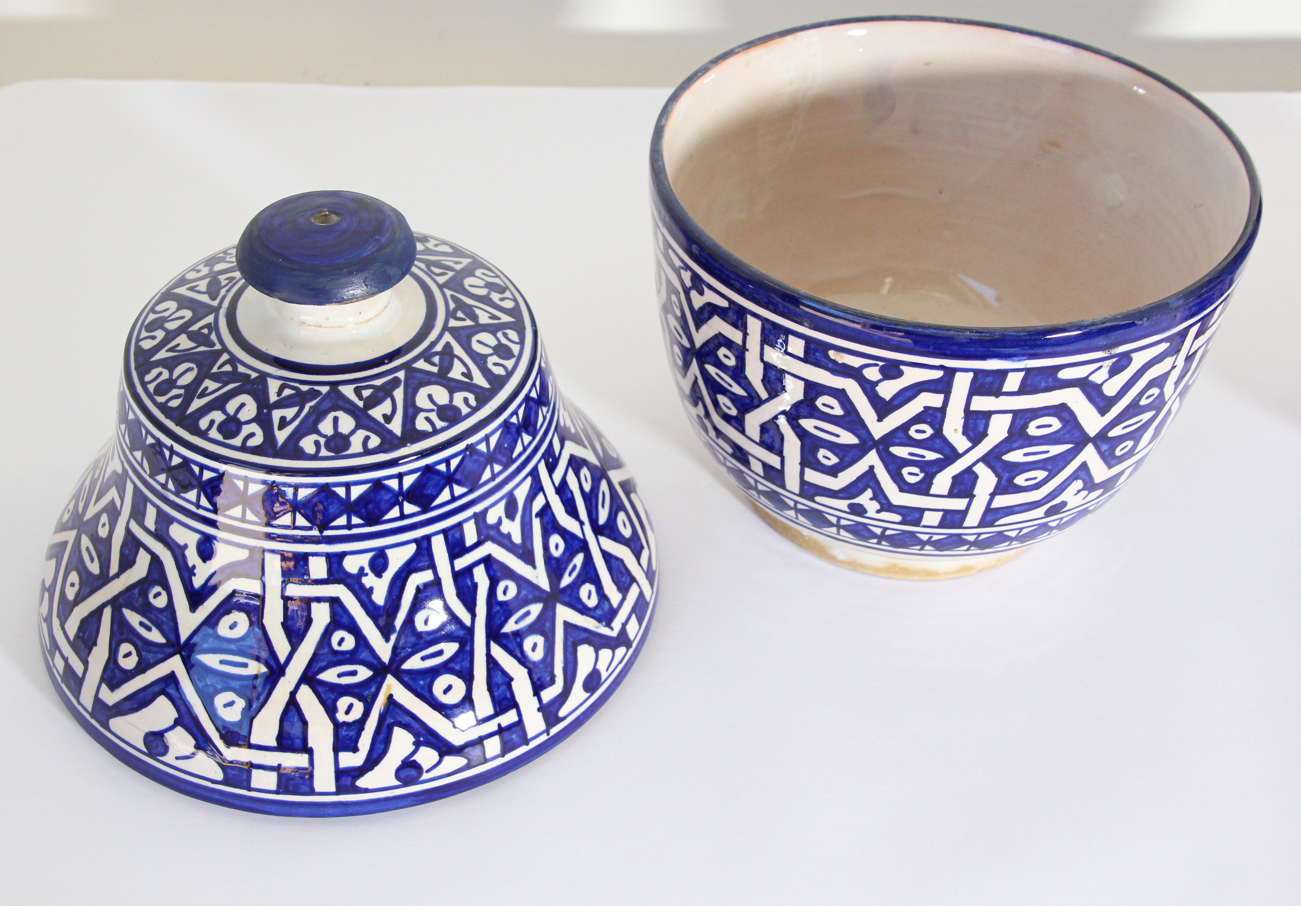 Glazed Royal Blue Covered Jars Handcrafted in Fez Morocco at 1stDibs