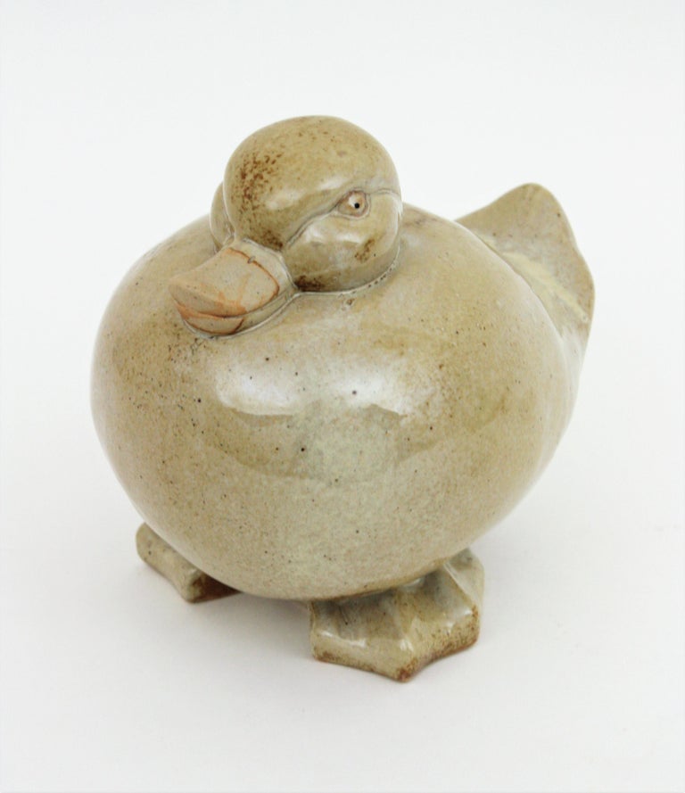 Glazed Terracotta Beige Duck Centerpiece Sculpture For Sale at 1stDibs