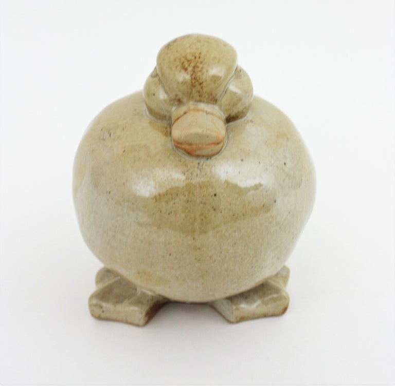 Glazed Terracotta Beige Duck Centerpiece Sculpture For Sale at 1stDibs