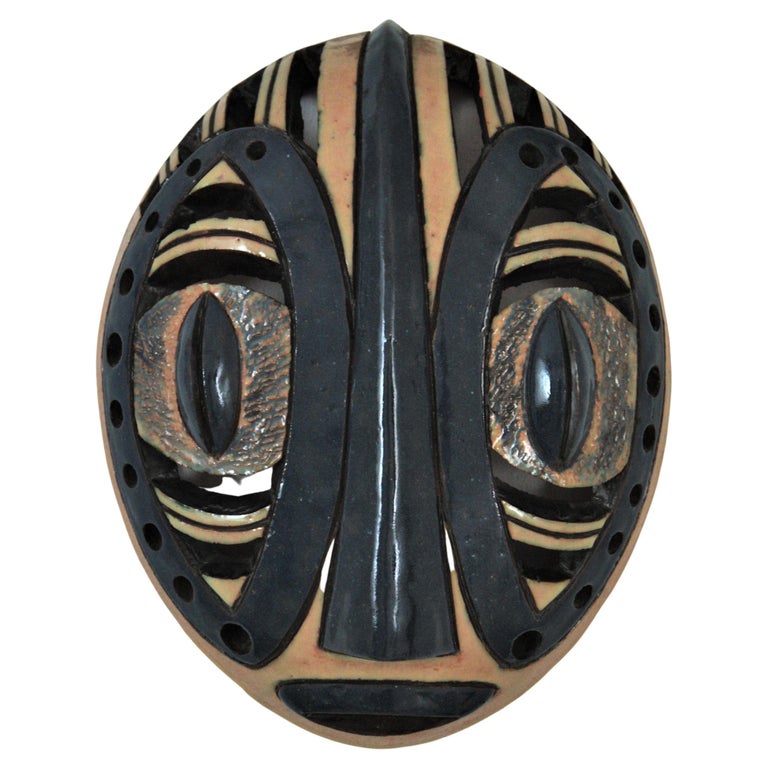 Glazed Terracotta Mask Wall Decoration in Beige and Blue For Sale at ...