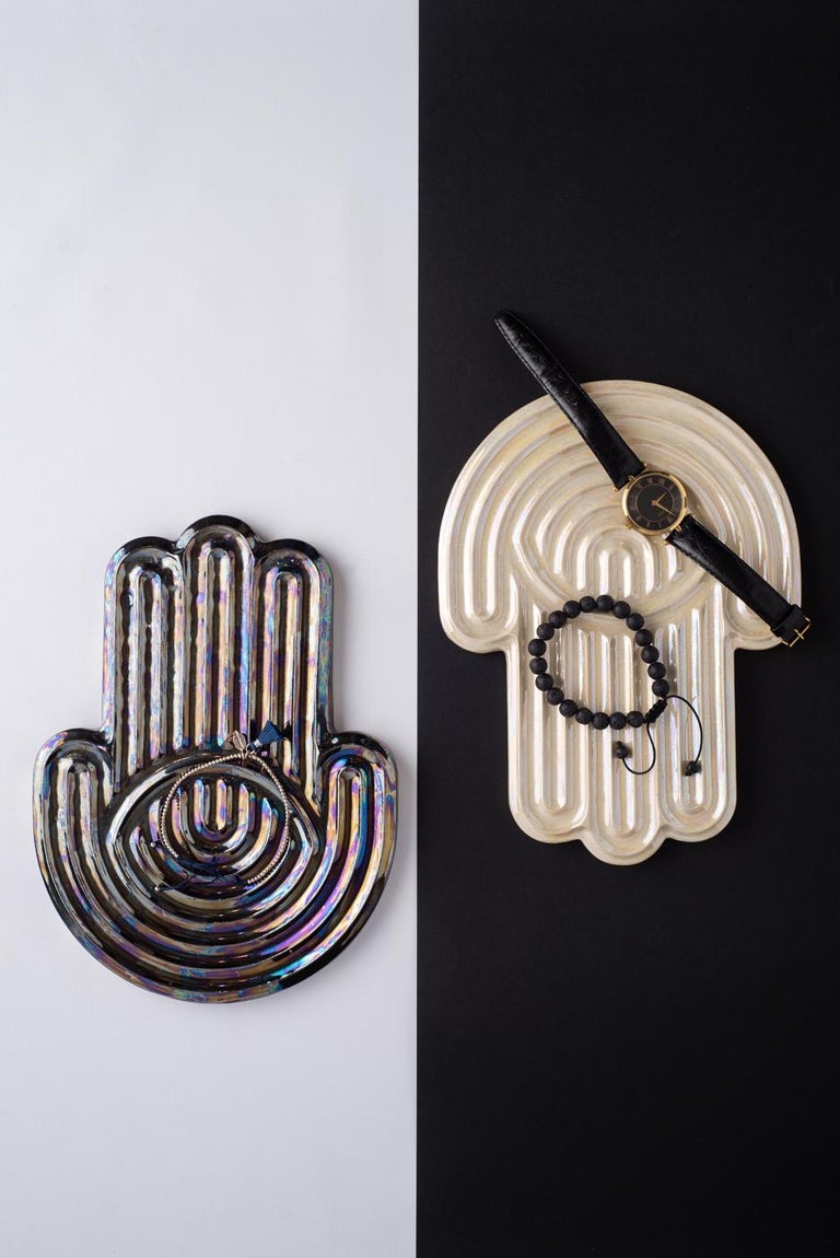 Hamsa Fatima Hand Glazed White High Temperature Ceramic Tray For Sale ...