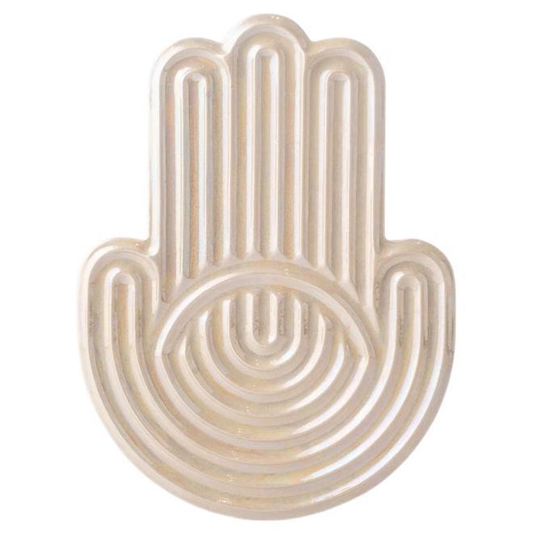 Glazed White High Temperature Ceramic Hamsa Fatima Hand For Sale at 1stDibs