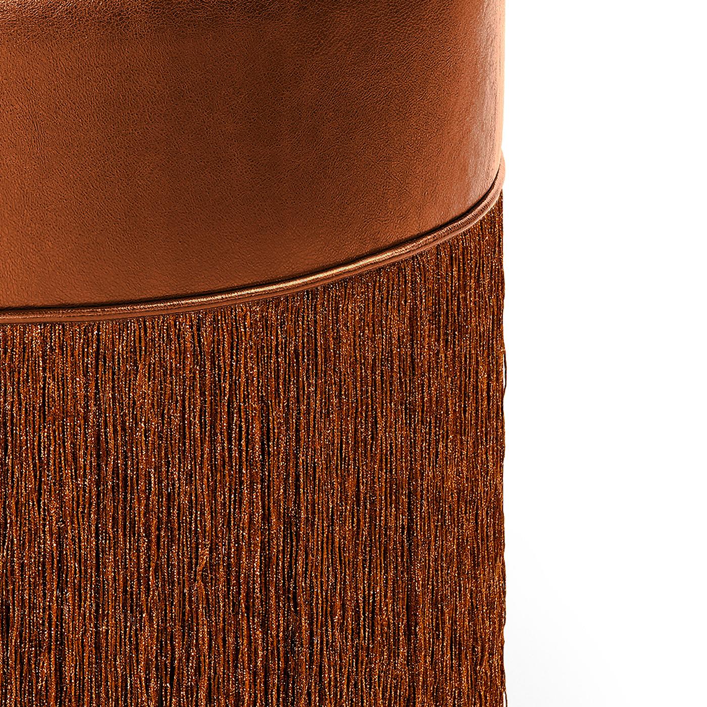 Gleaming Bronze Metallic Leather with Lurex Fringes Pouf For Sale at ...