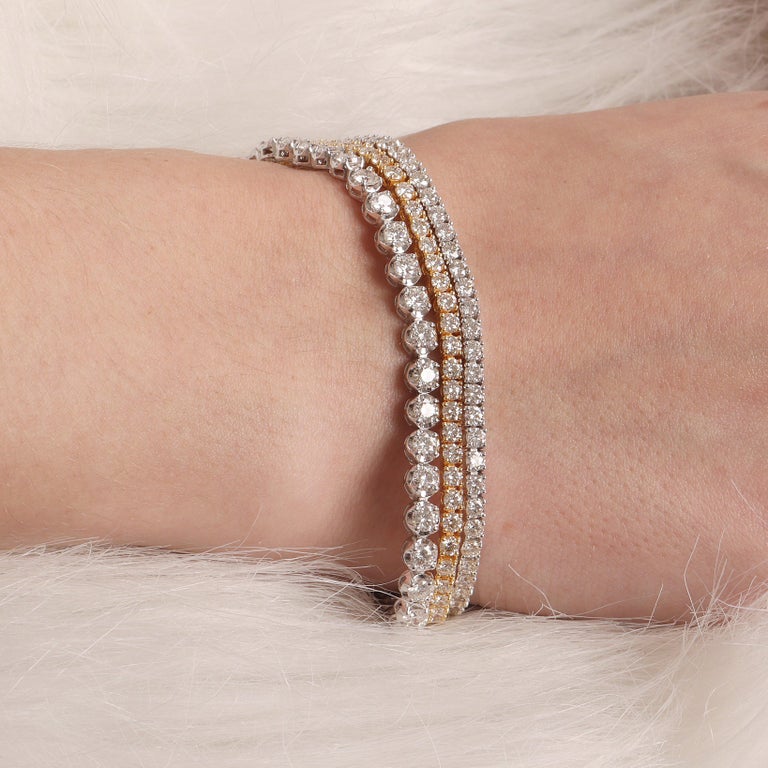 GSI Certified 18K Gold 7.8ct Natural Diamond F-VVS 2 Layer Stack Tennis ...