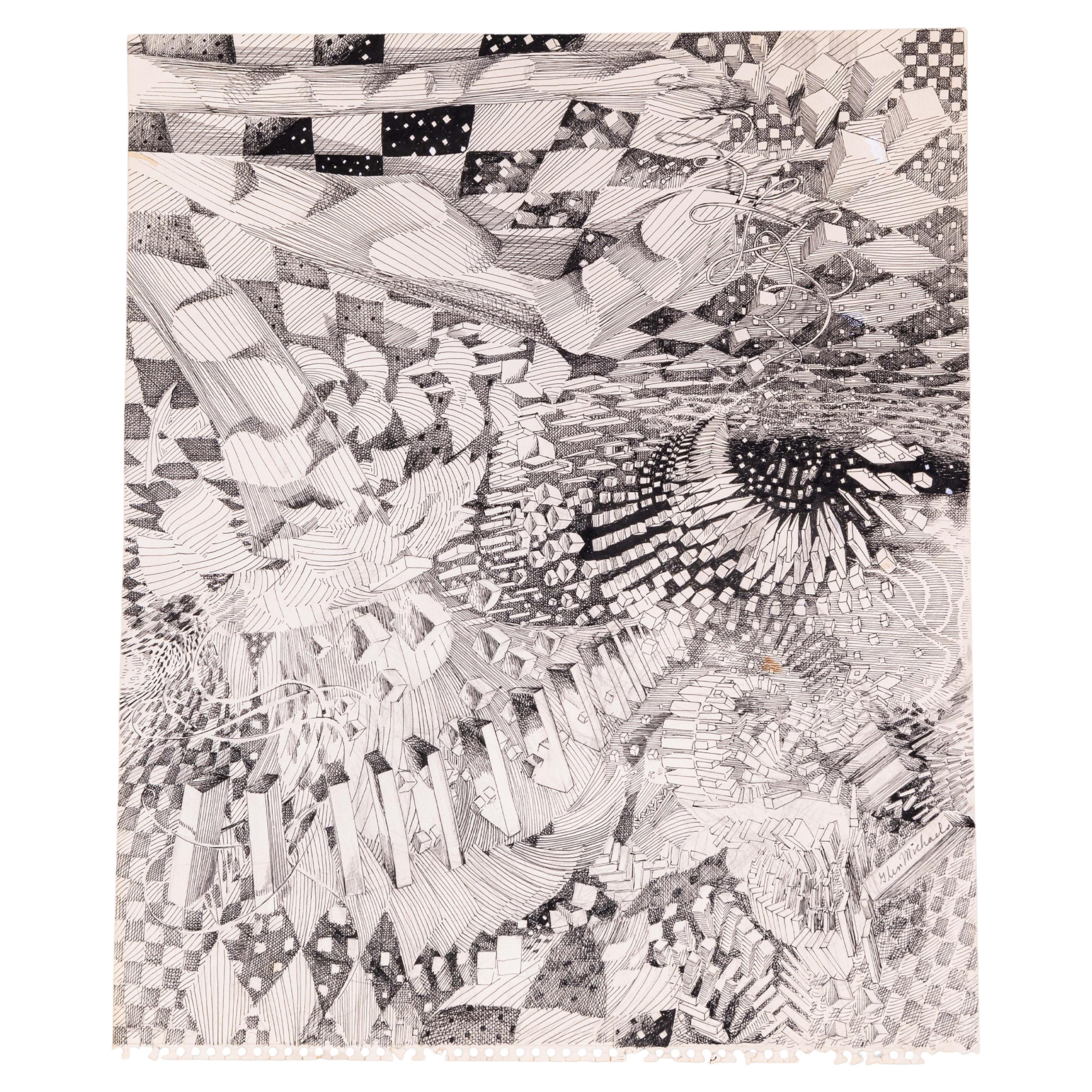 Glen Michaels Signed Set of 3 Modern Signed Ink Drawings on Paper 23x14 ...