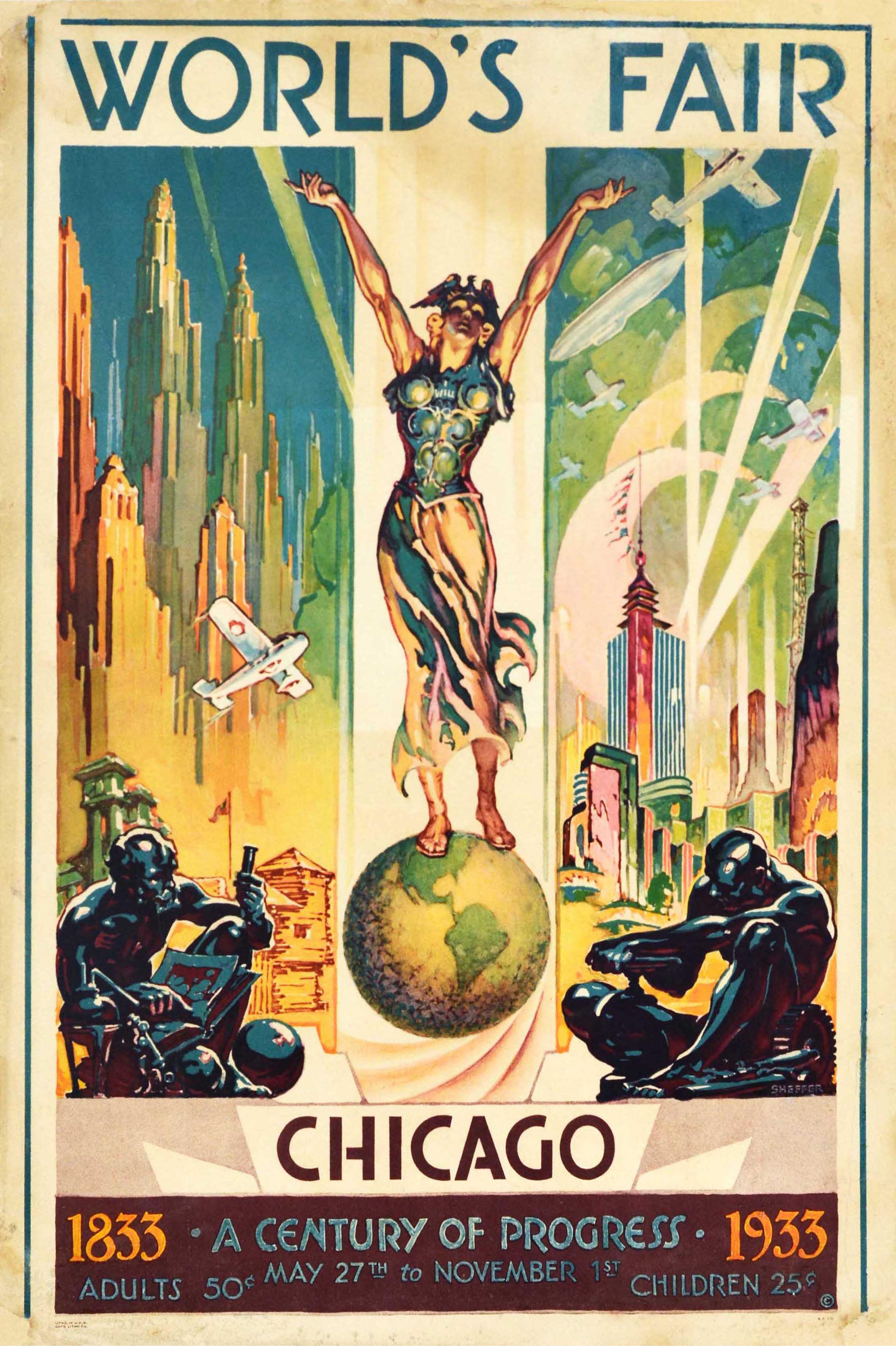 Glen Sheffer - Original Vintage Poster For World's Fair Chicago 1833 A ...