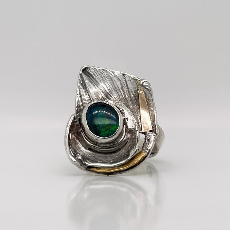 Glenda Arentzen Gold, Sterling Silver and Opal Modernist Ring, Ex-Aaron ...