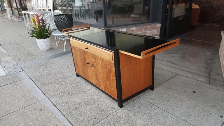 Glenn of California Extendable Drop Leaf Walnut and Black Lacquer Bar ...