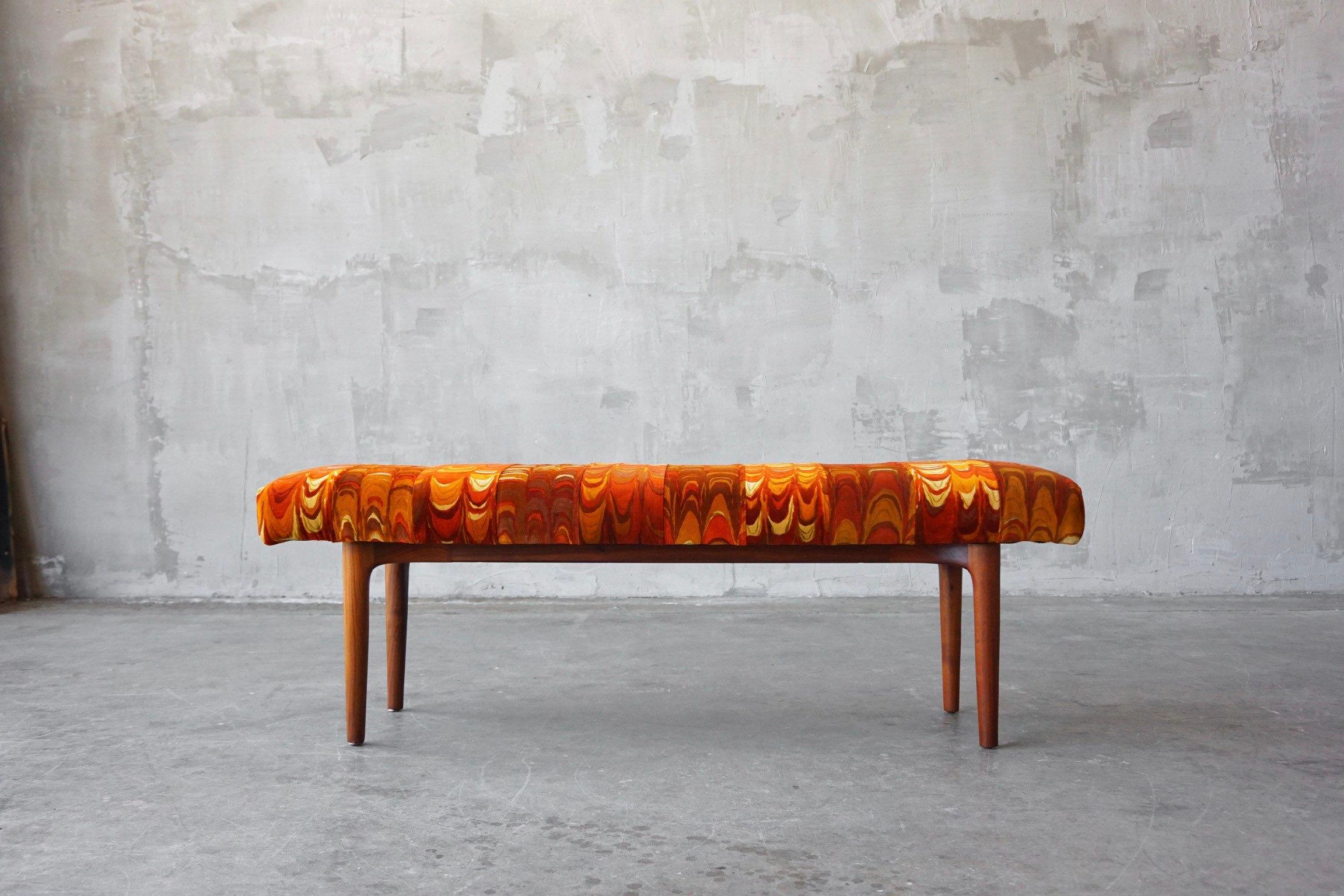 Glenn of California Walnut and Jack Lenor Larsen Bench For Sale at 1stDibs