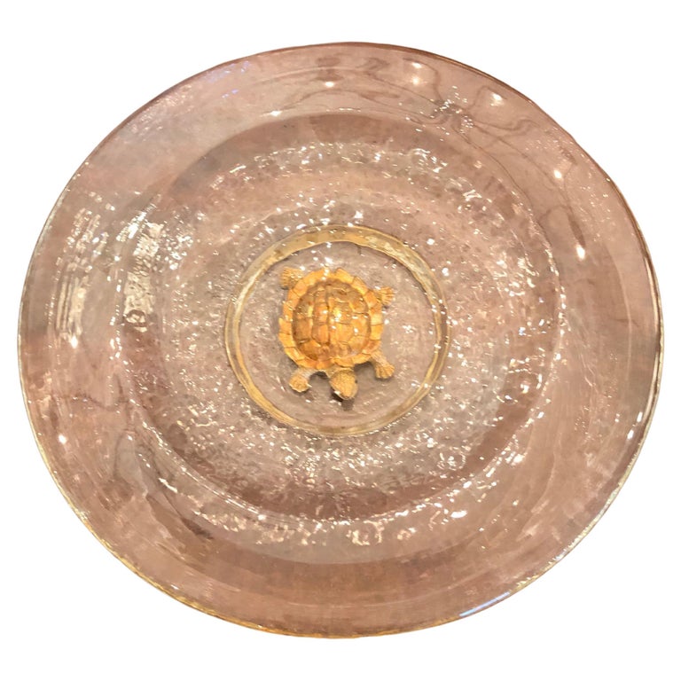 Glistening Bucquet Rippled Glass Bowl with Copper and Gilded Turtle ...