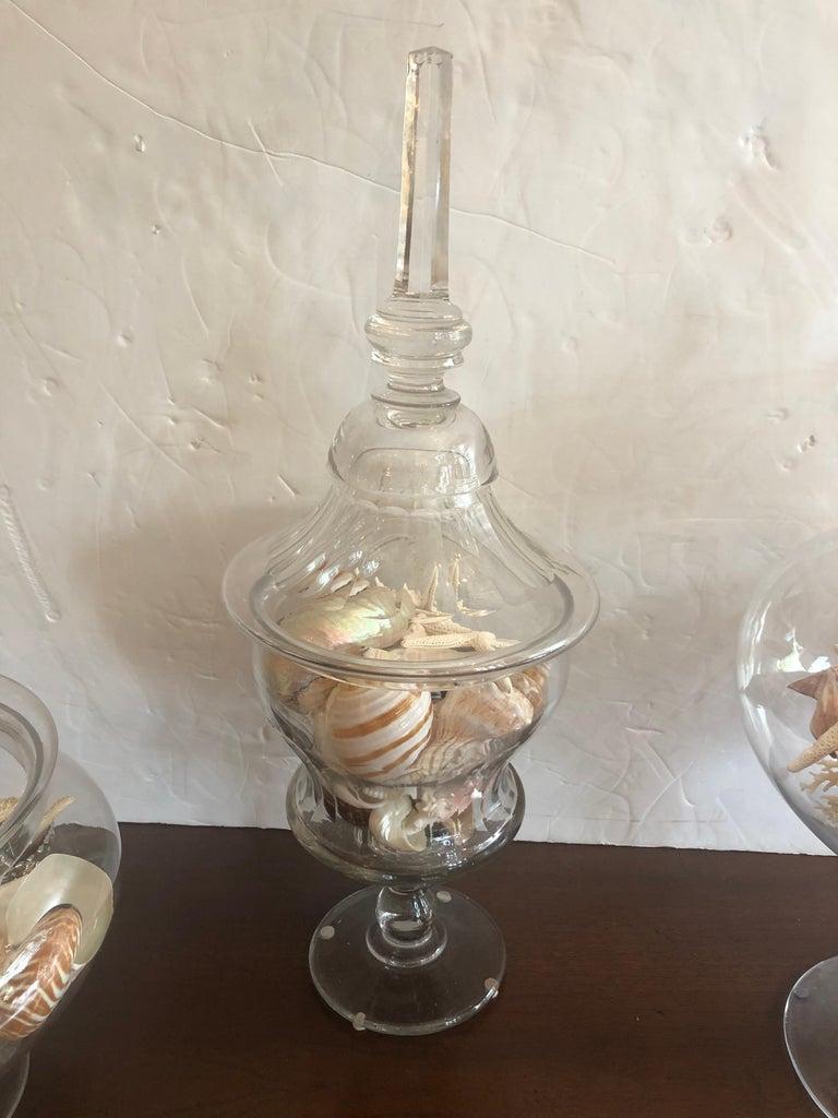 Glistening Collection of 3 Large Crystal and Glass Lidded Urns For Sale ...