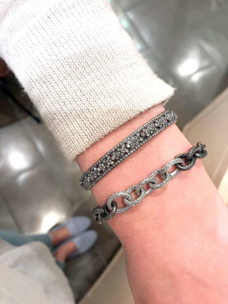 Liza Beth Glistening Diamond Vintage Floral Hinged Silver Bangle ...