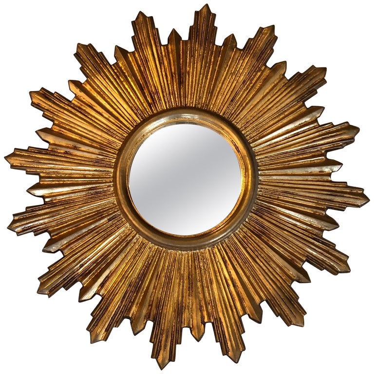 Glistening Giltwood Small Italian Sunburst Mirror at 1stDibs