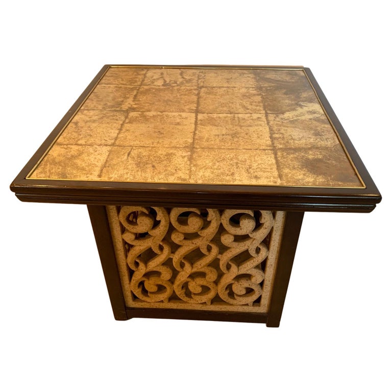 Glistening Glam Square Gold Mirrored End Table with Open Grillwork Base ...