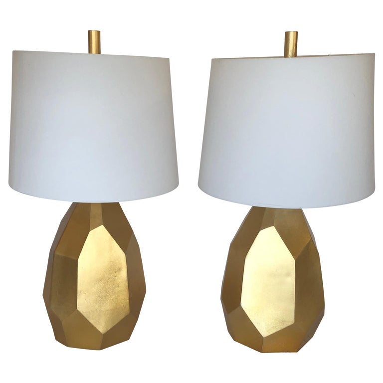 Glistening Pair of Contemporary Gilded Gold Sculptural Table Lamps at ...