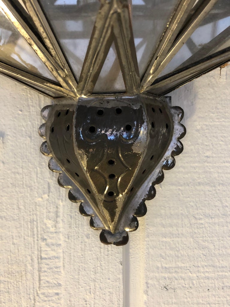 Glittering Pair of Tin Glass and Mirrored Faceted Lantern Sconces For ...