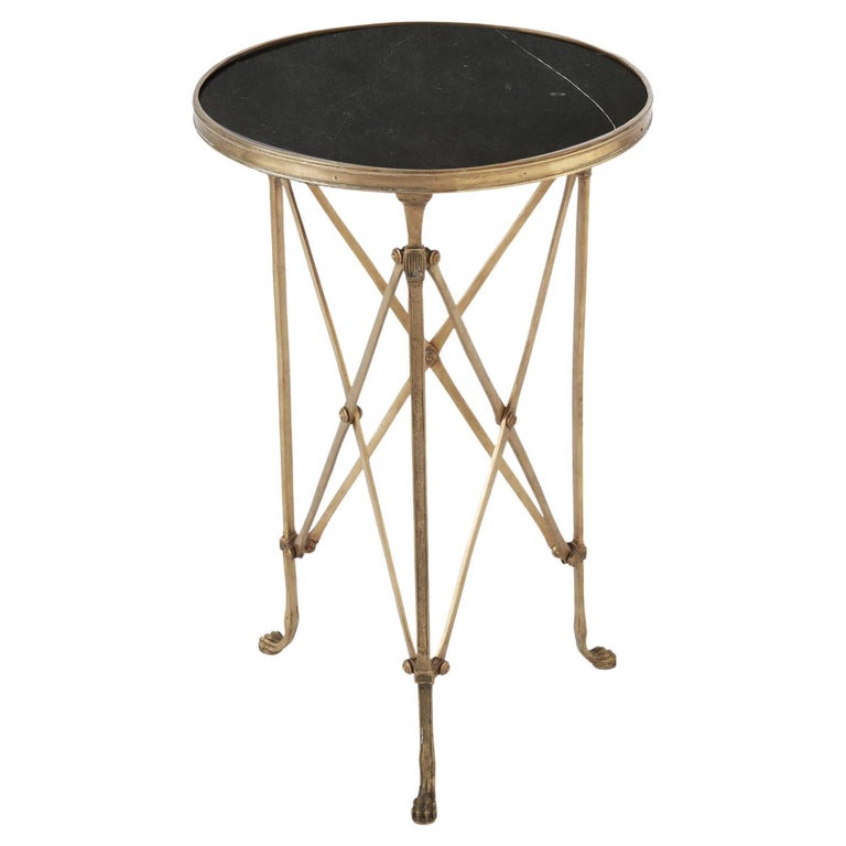 Global Views Directoire Table Brass and Black Marble with White Veining ...