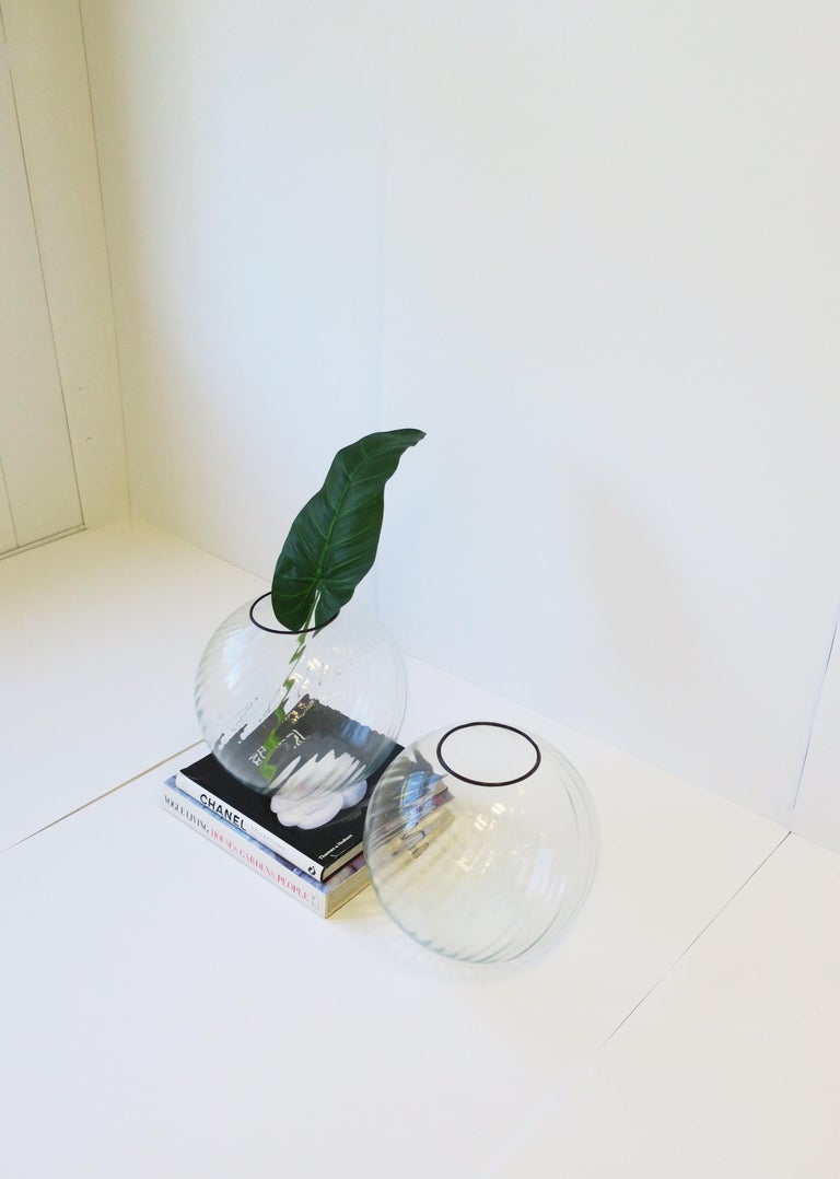 Clear Sphere Globe Fluted Glass Vases, circa 1970s, Pair Large For Sale ...
