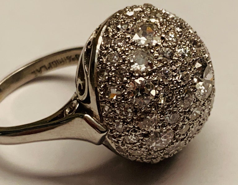 Globe Shaped Vintage Platinum Diamond Ring For Sale at 1stDibs
