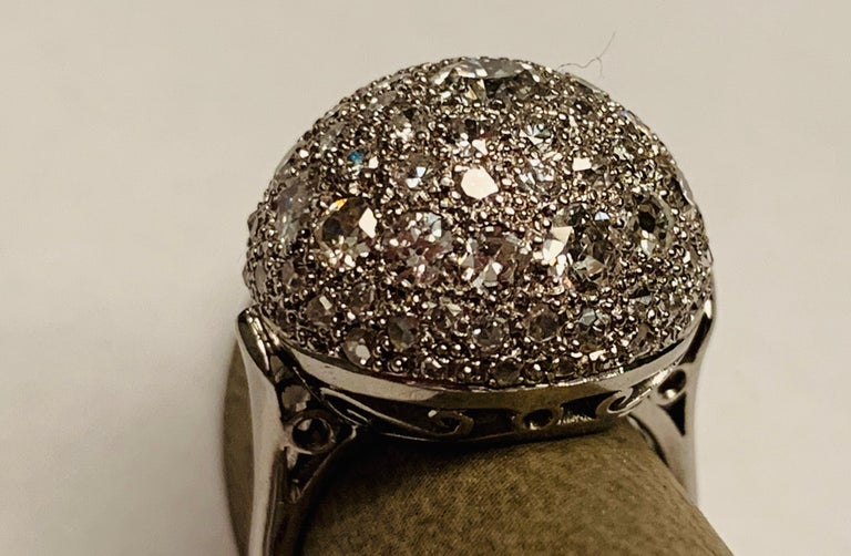 Globe Shaped Vintage Platinum Diamond Ring For Sale at 1stDibs