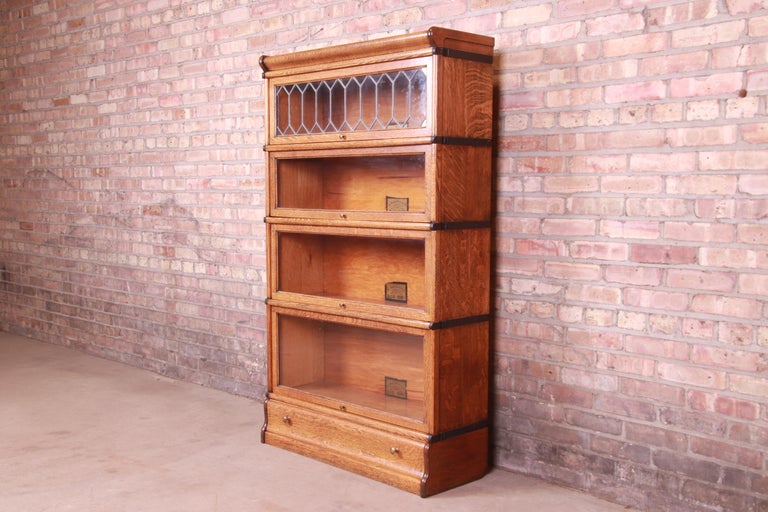 Globe Wernicke Oak Four-Stack Barrister Bookcase with Leaded Glass, circa 1900 at 1stDibs ...