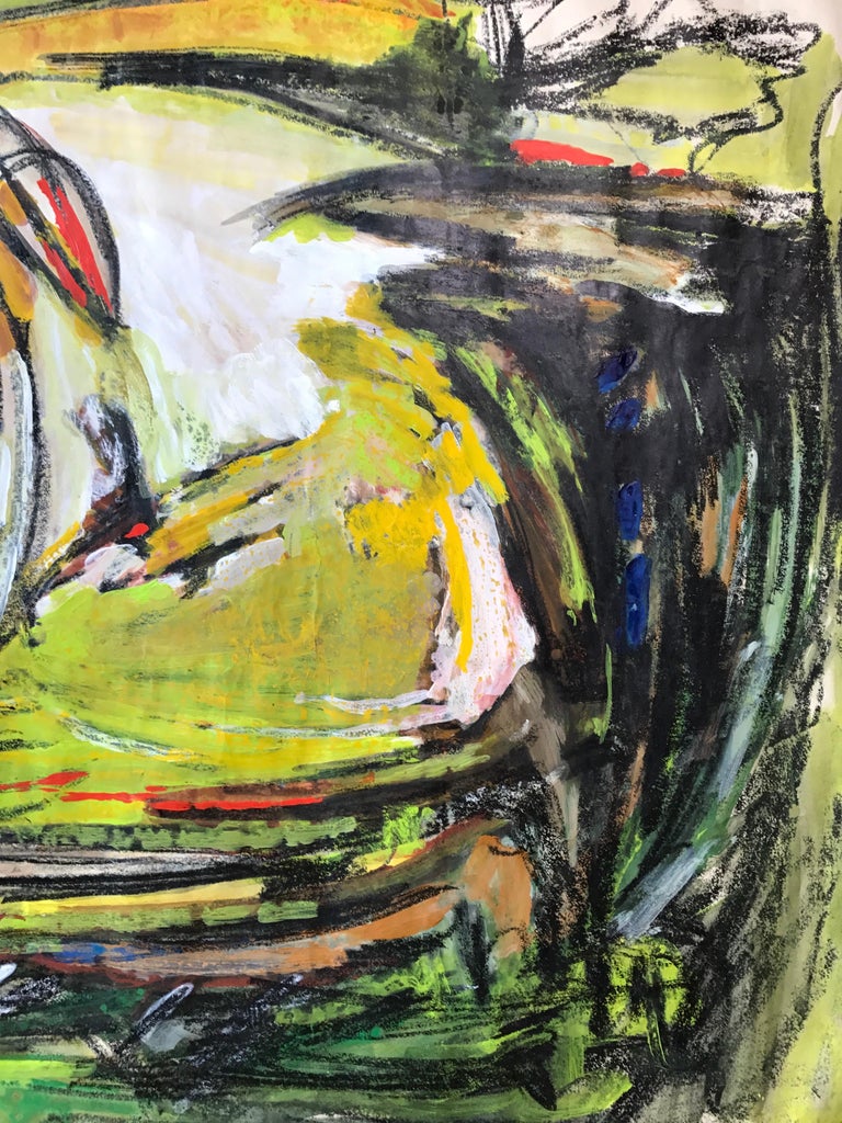 Gloria Dudfield - 1960s "Yellow and Black Abstract" Gouache and Oil ...
