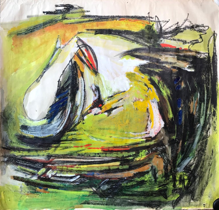 Gloria Dudfield - 1960s "Yellow and Black Abstract" Painting For Sale ...