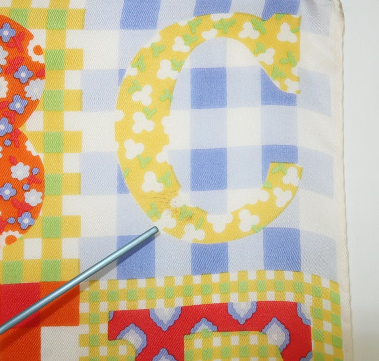 Gloria Vanderbilt ABC Gingham Silk Scarf, 1970's at 1stDibs