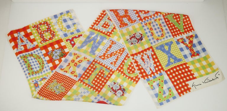 Gloria Vanderbilt ABC Gingham Silk Scarf, 1970's at 1stDibs