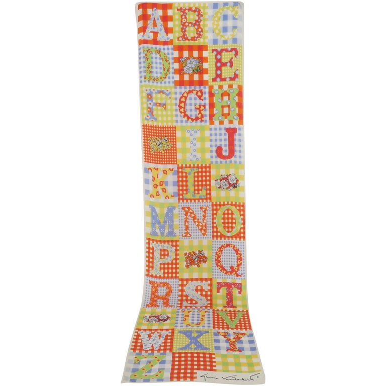 Gloria Vanderbilt ABC Gingham Silk Scarf, 1970's at 1stDibs
