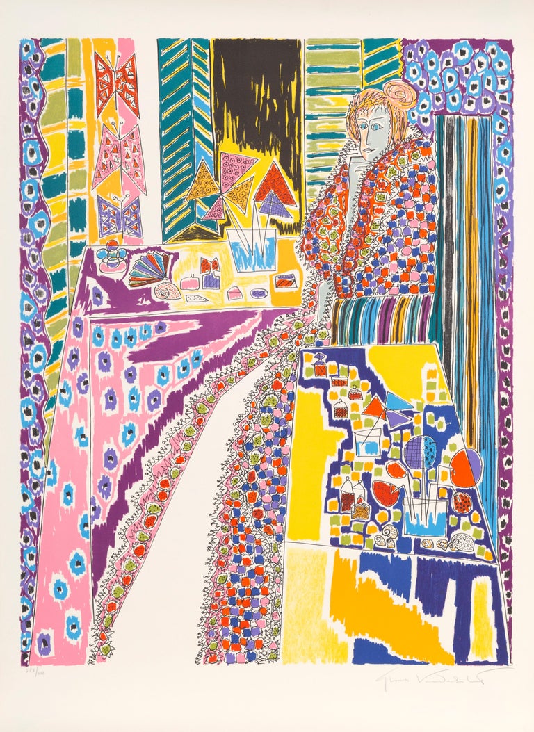 Gloria Vanderbilt - Seated Woman, Signed Silkscreen by Gloria ...