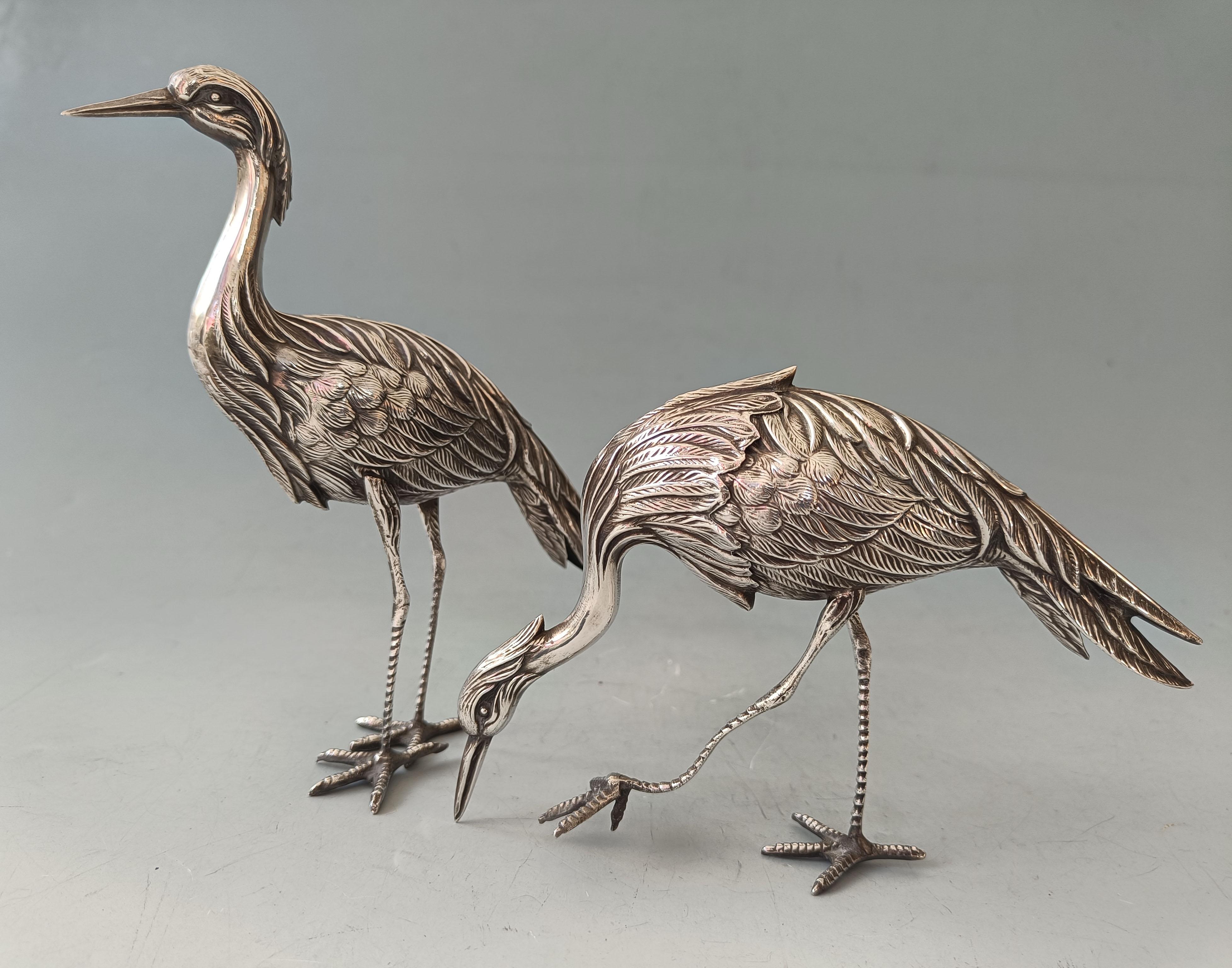 Glorious pair Vintage Spanish hand crafted Silver Heron Birds ...