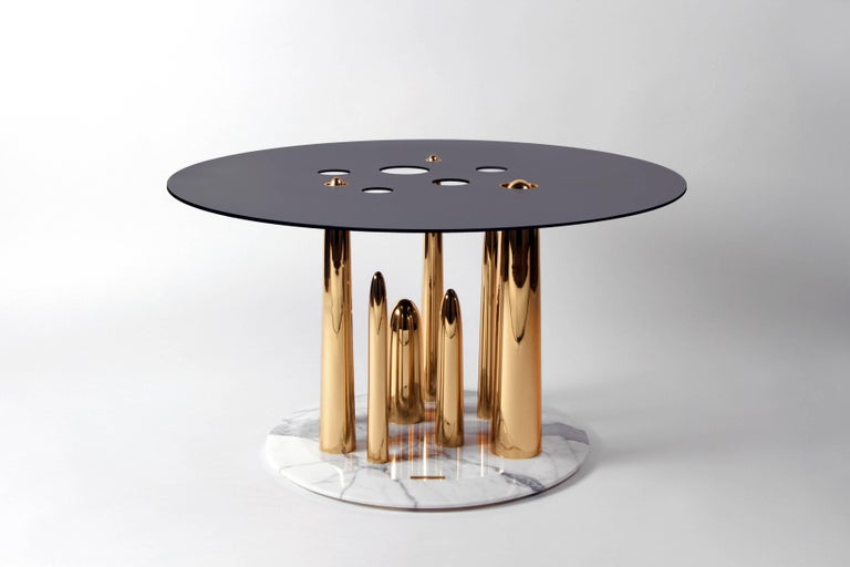 Glory Hole Side Table in Statuary Marble and Brass Polished by Richard ...