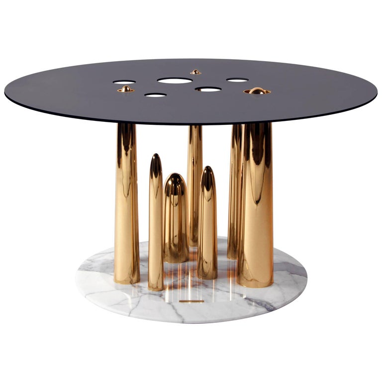 Glory Hole Side Table in Statuary Marble and Brass Polished by Richard ...