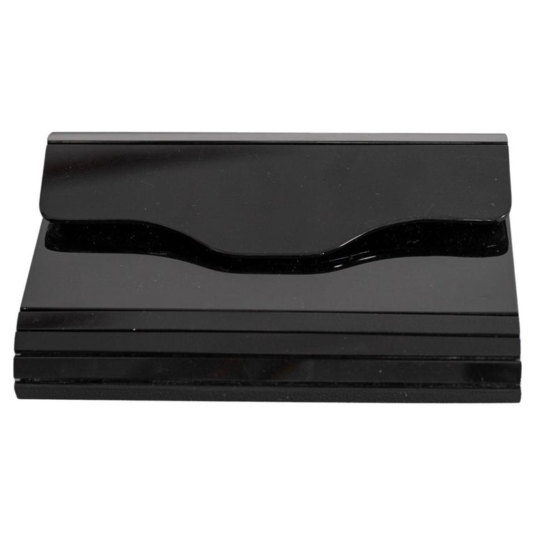 Glossy Black Vintage Hand Clip Handbag For Sale at 1stDibs