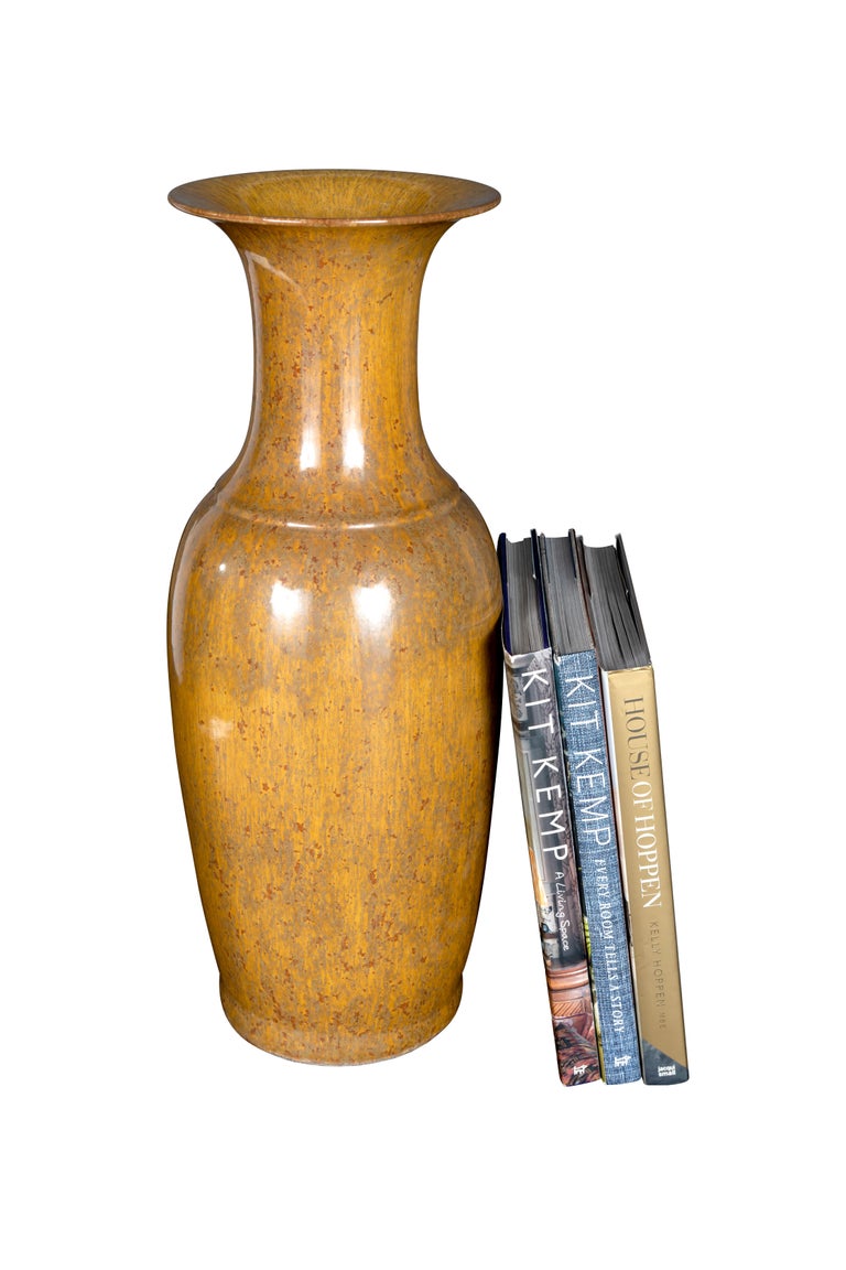 Glossy Ceramic Mustard Trumpet Vase For Sale at 1stDibs