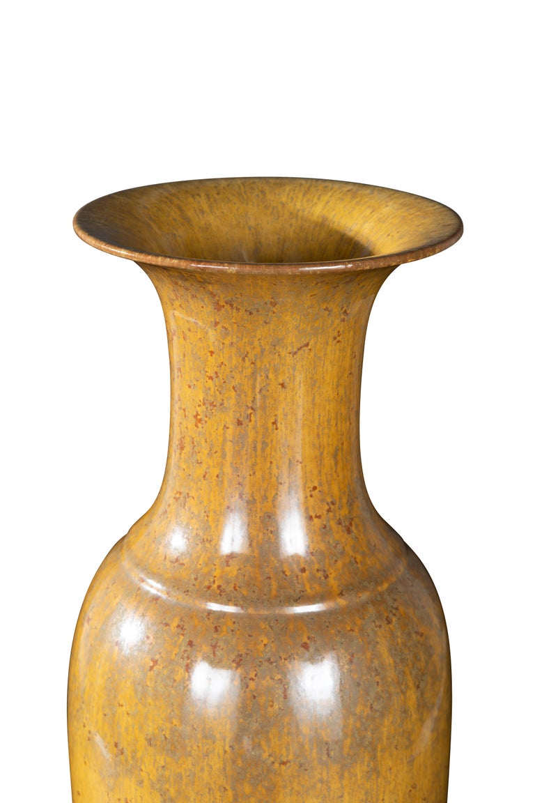 Glossy Ceramic Mustard Trumpet Vase For Sale at 1stDibs