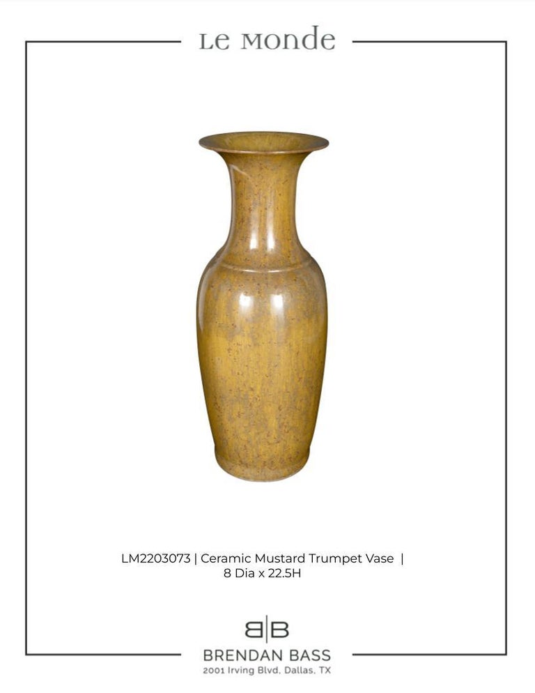 Glossy Ceramic Mustard Trumpet Vase For Sale at 1stDibs