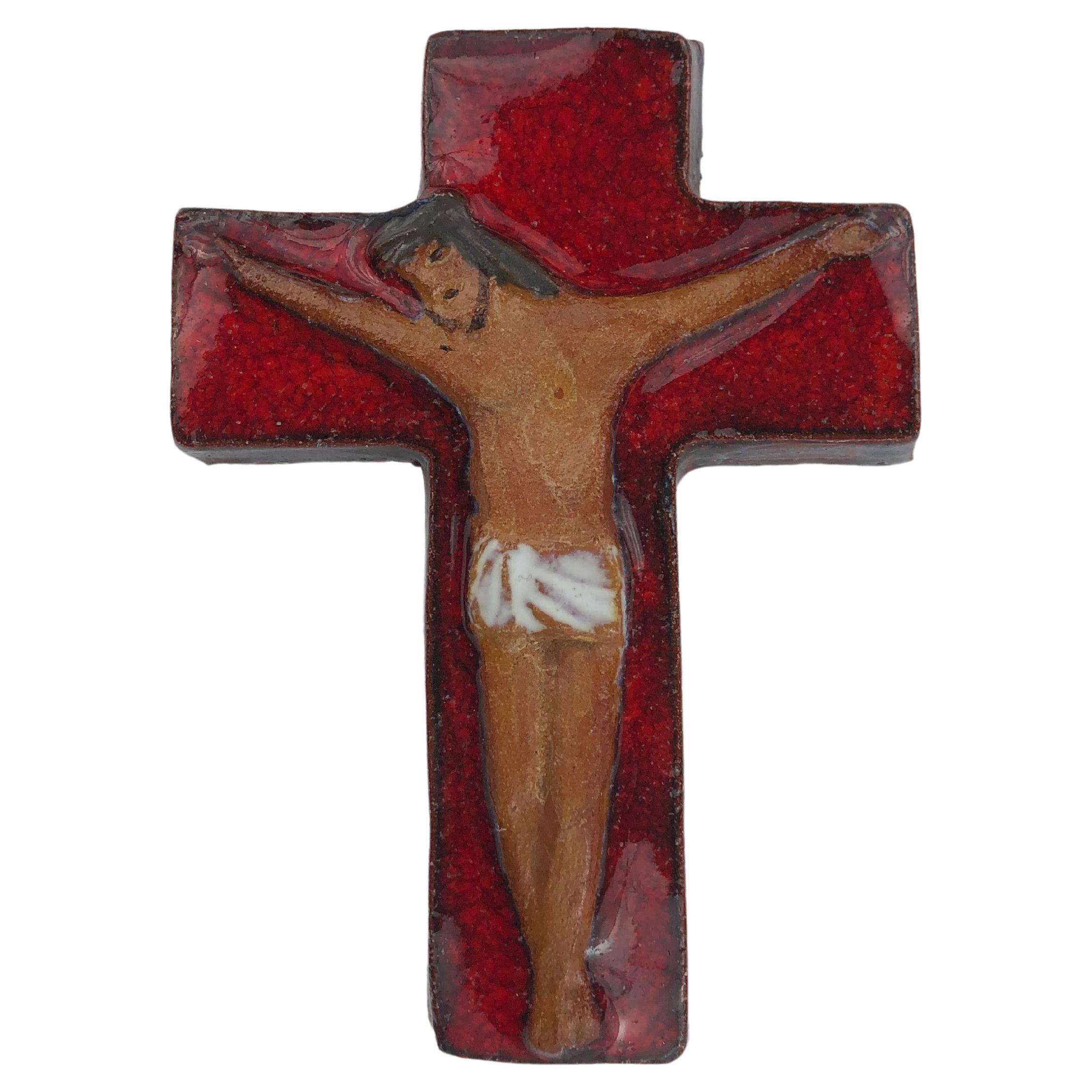 Red-Brown Glossy Cross with Abstract Line Drawing Christ Figure For ...