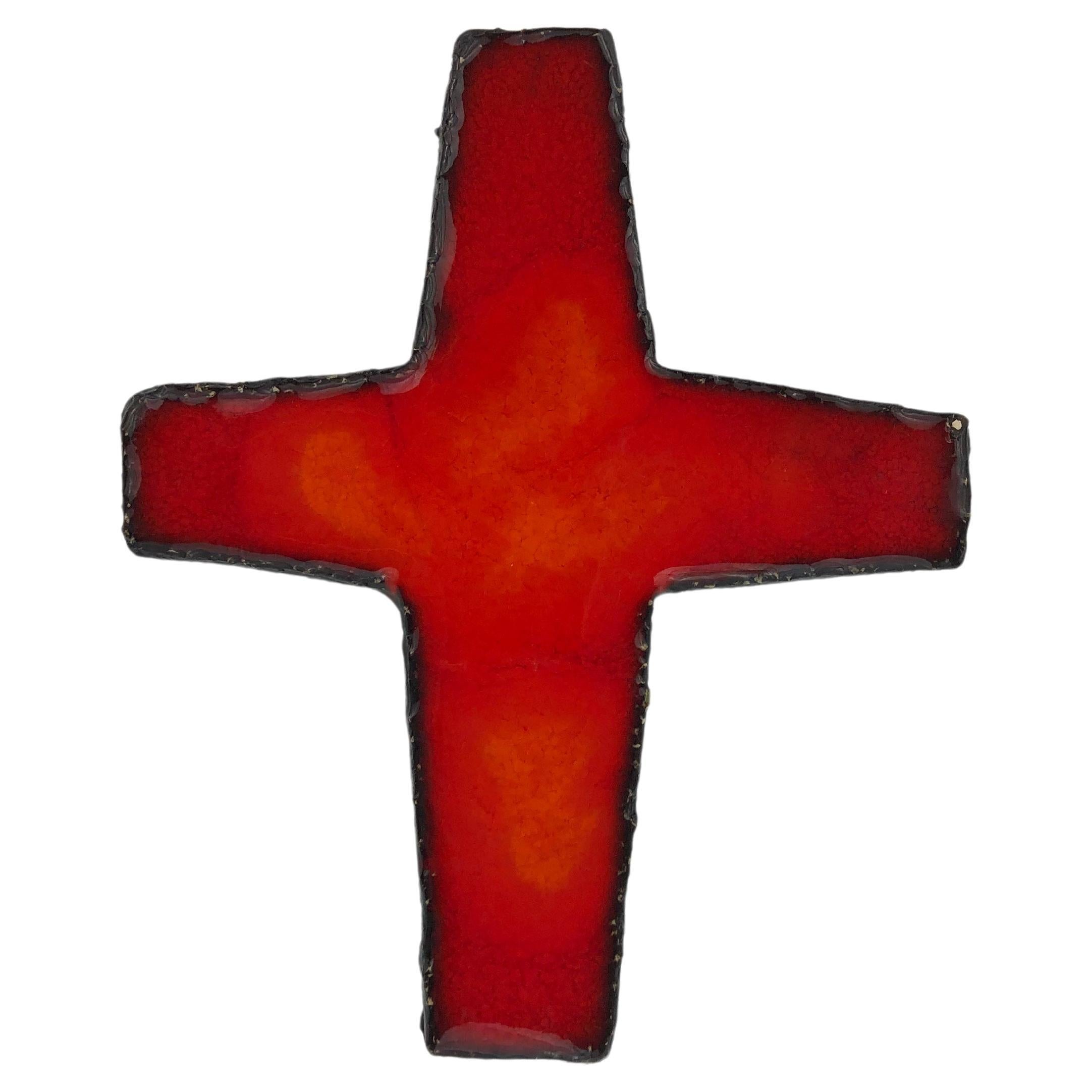 Glossy Red Midcentury European Ceramic Cross Vermillion with Black Edge ...