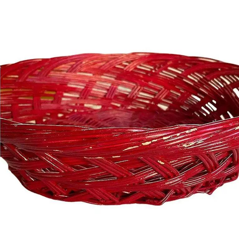 Glossy Red Wicker Bread Basket For Sale at 1stDibs