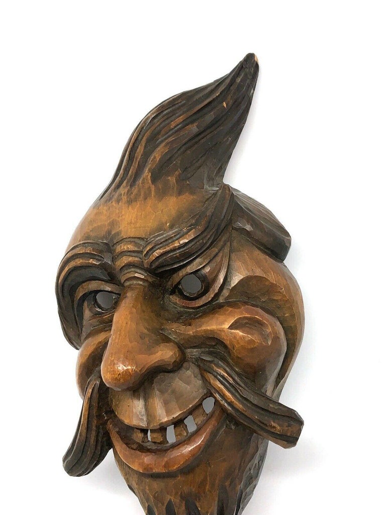 Gnome Folk Art Black Forest Brienz Hand Carved Wooden Mask Vintage ...