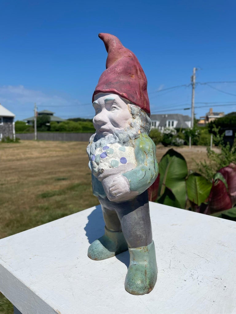 Gnome Garden Sculpture in Original Paint "Flower Pot" For Sale at ...